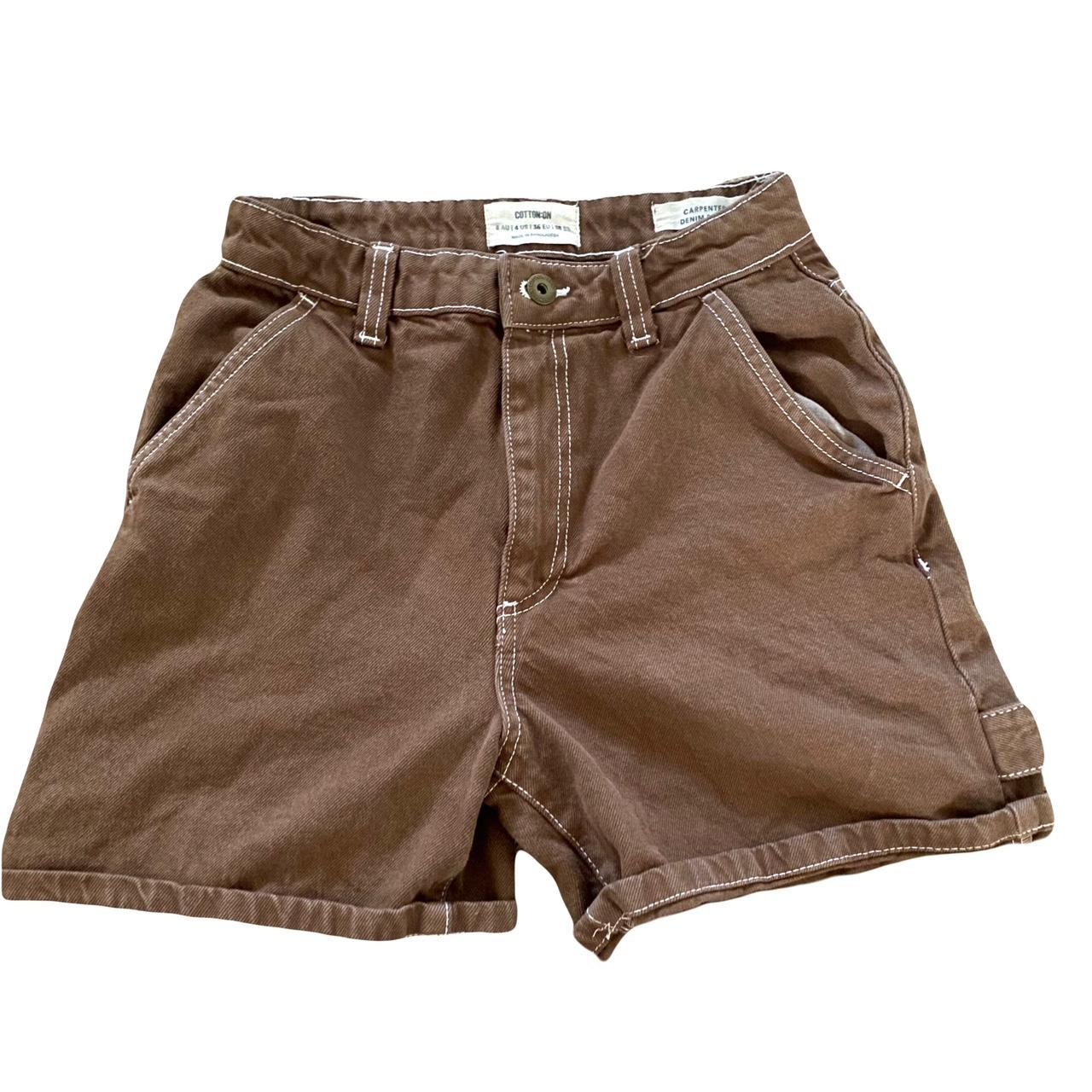 Cotton On Carpenter Brown Denim Shorts Size 4 Worn... - Depop