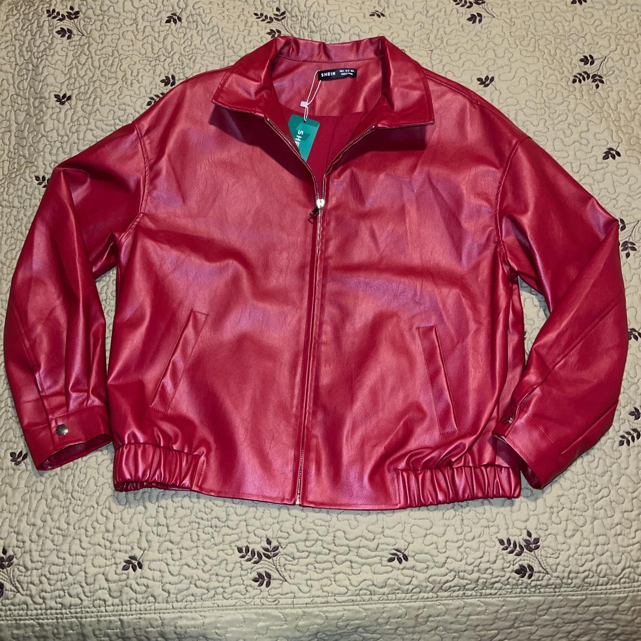 SHEIN Red Leather Jacket ️ New with tags! Size... - Depop