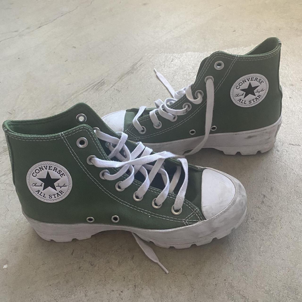 sage green platform converse with chunky heel worn... - Depop