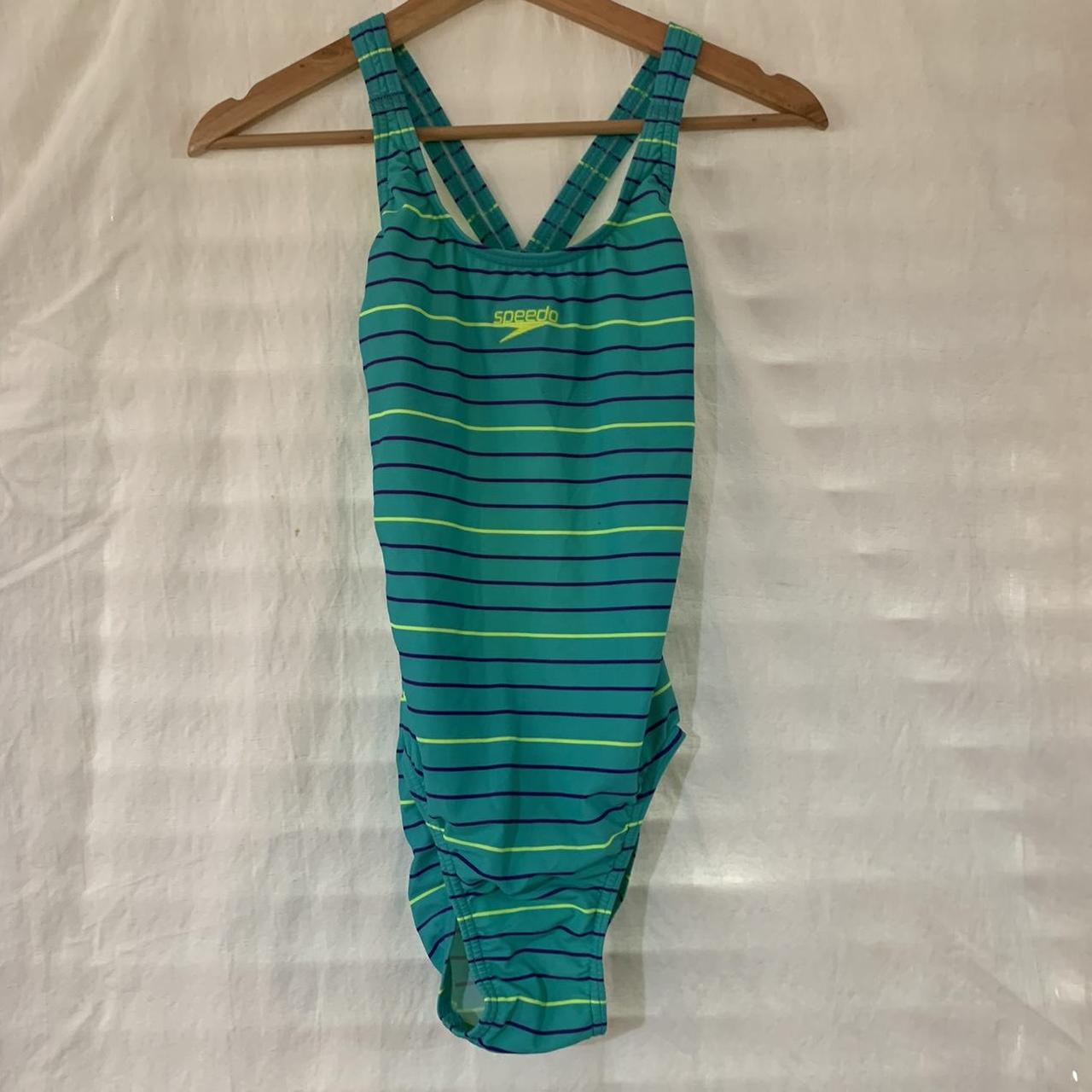 Speedo green striped one piece swimsuit In great... - Depop