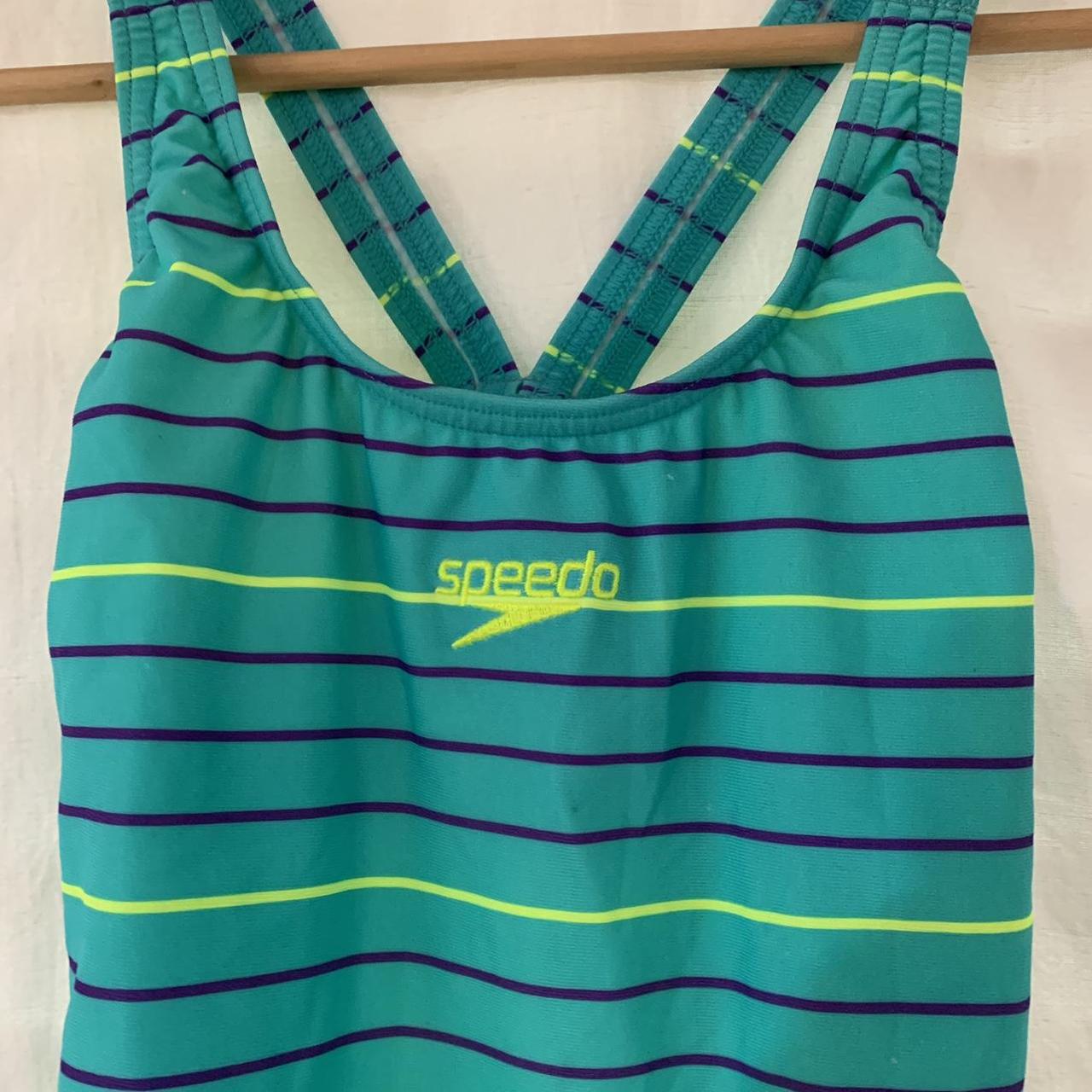 Speedo green striped one piece swimsuit In great... - Depop