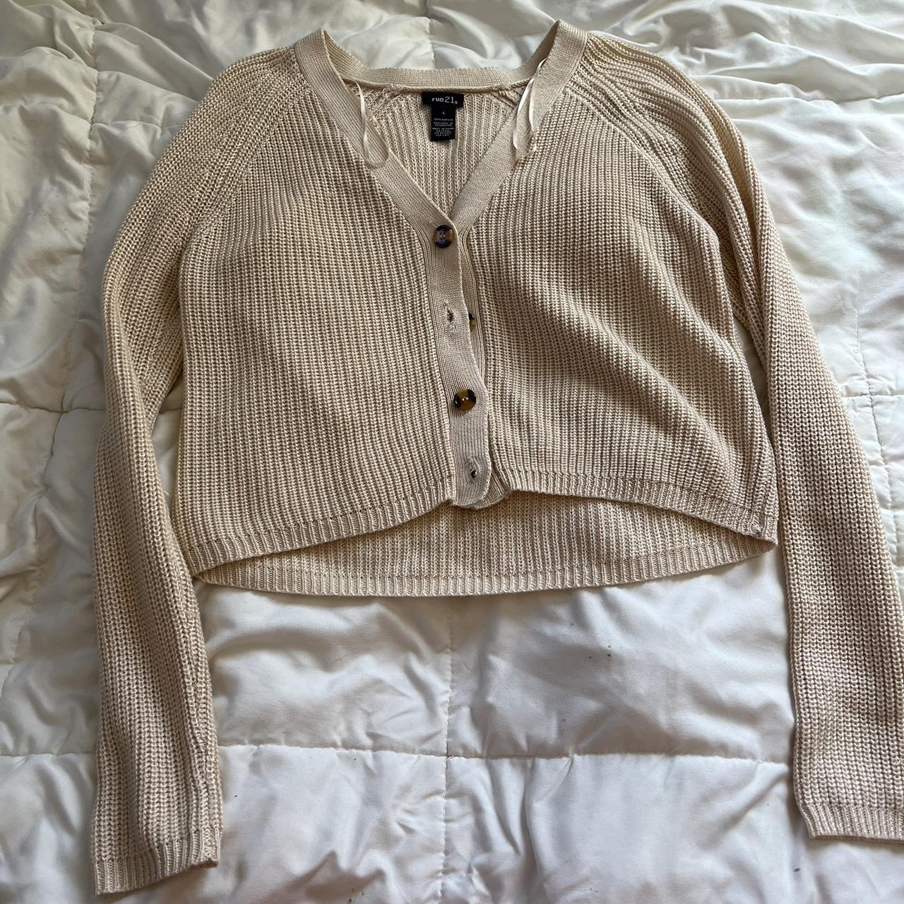 cream knit button up sweater cardigan top - size... - Depop