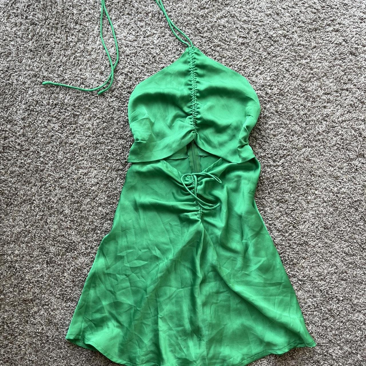 Princess Polly Green Satin Open Back Mini Dress... - Depop