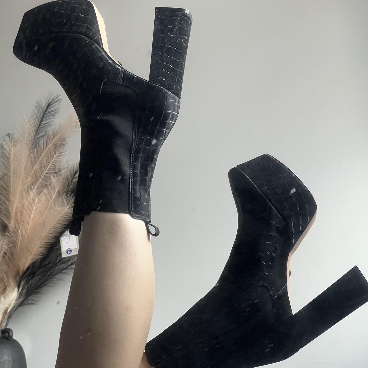 Katy Perry black platform heel boots croc print... - Depop