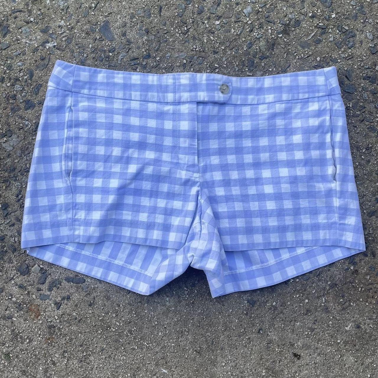 preppy blue gingham shorts -blue & white gingham... - Depop
