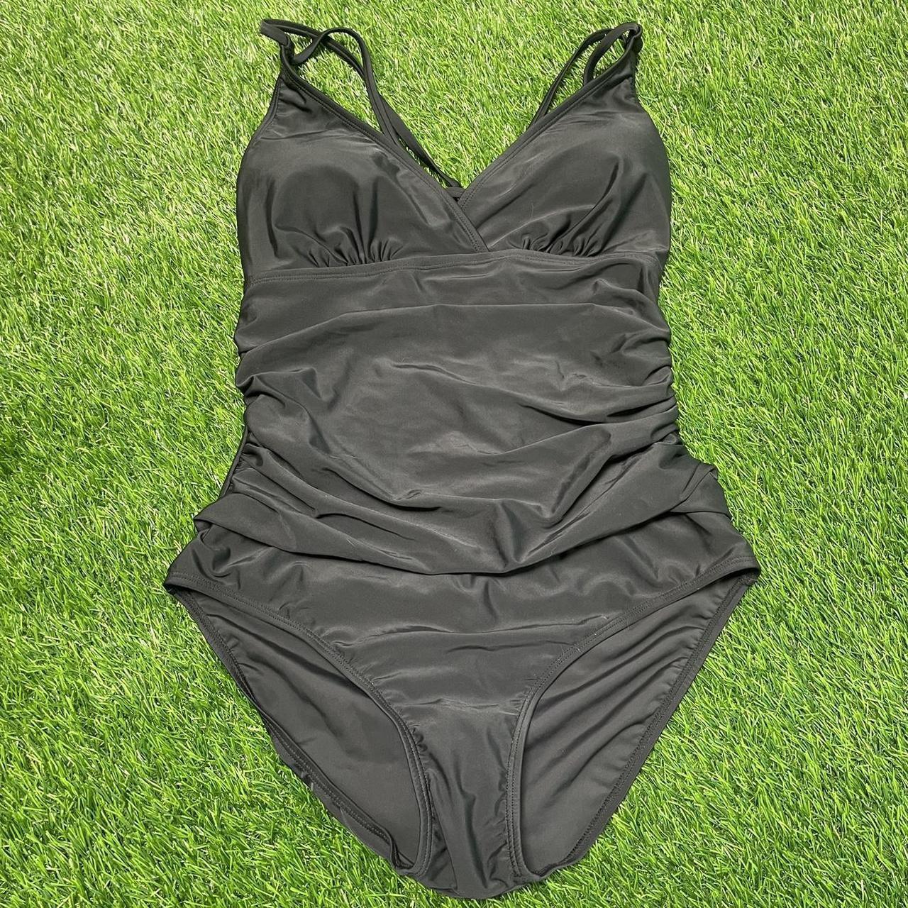 Black one piece modest slimming swimsuit -tummy... - Depop