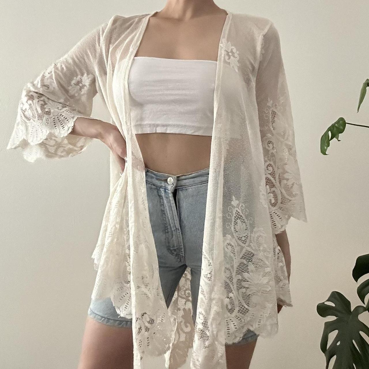 Vintage Open Lace Kimono One Size. See measurements... | Depop