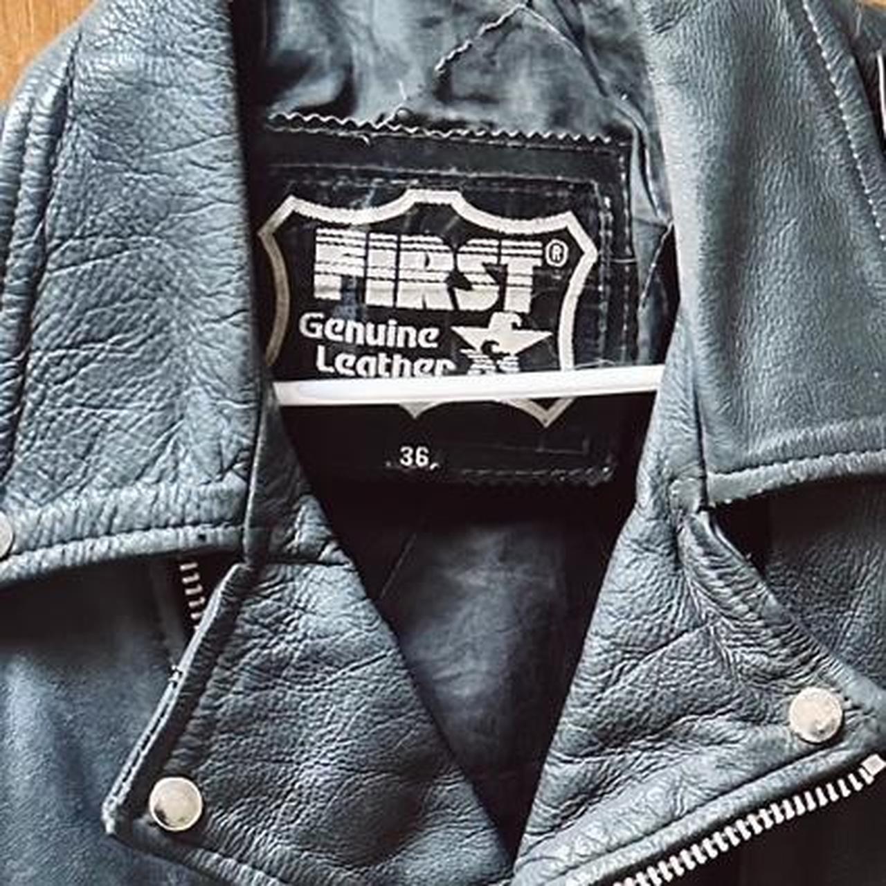 genuine leather jacket - stiff hefty material -... - Depop