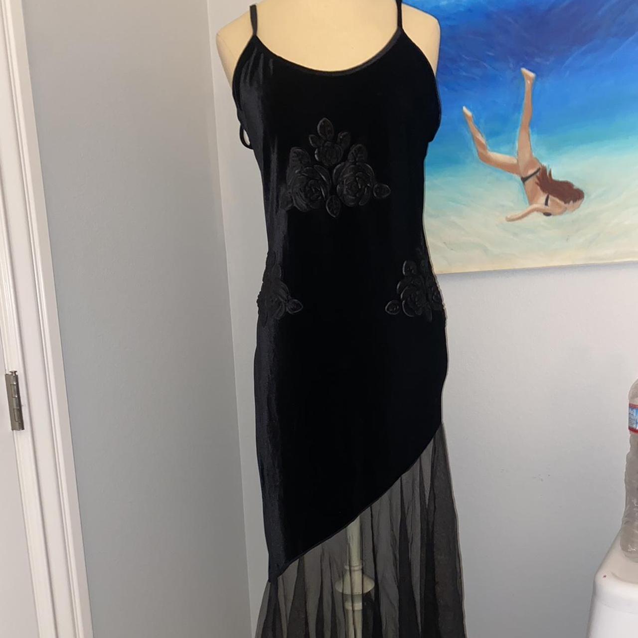 Stunning 90s black velvet dress! With embossed... - Depop