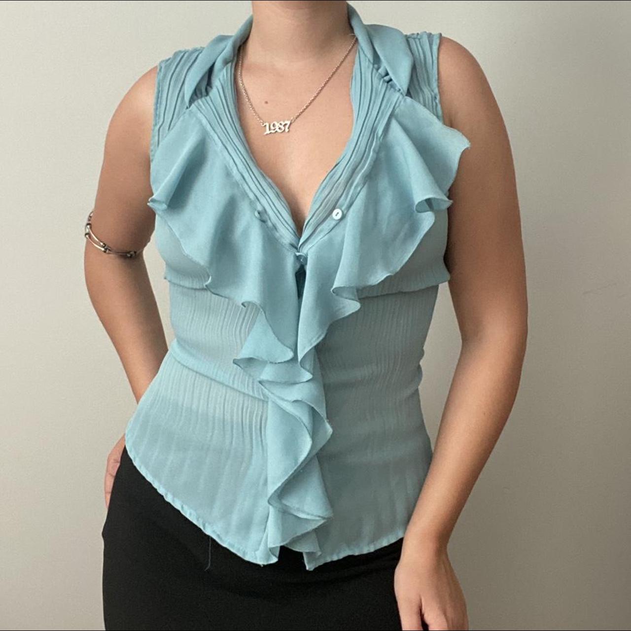 Sunny Leigh sleeveless frilly blue blouse. There are... - Depop