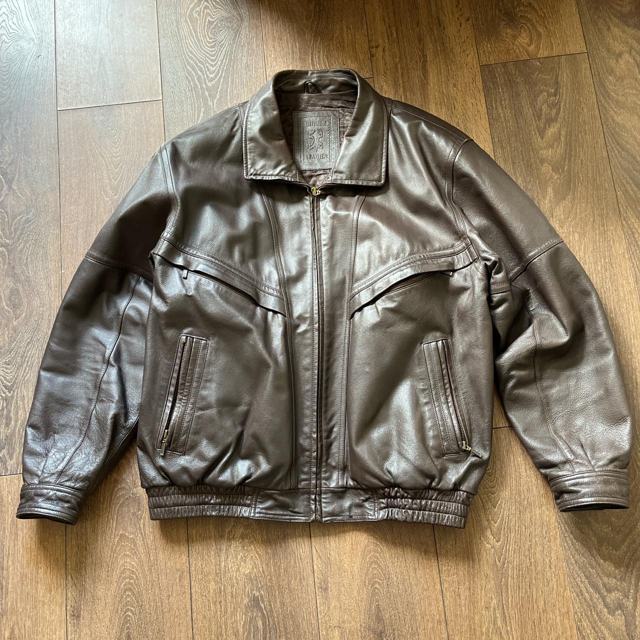 Vintage brown leather jacket size mens xl has the... - Depop