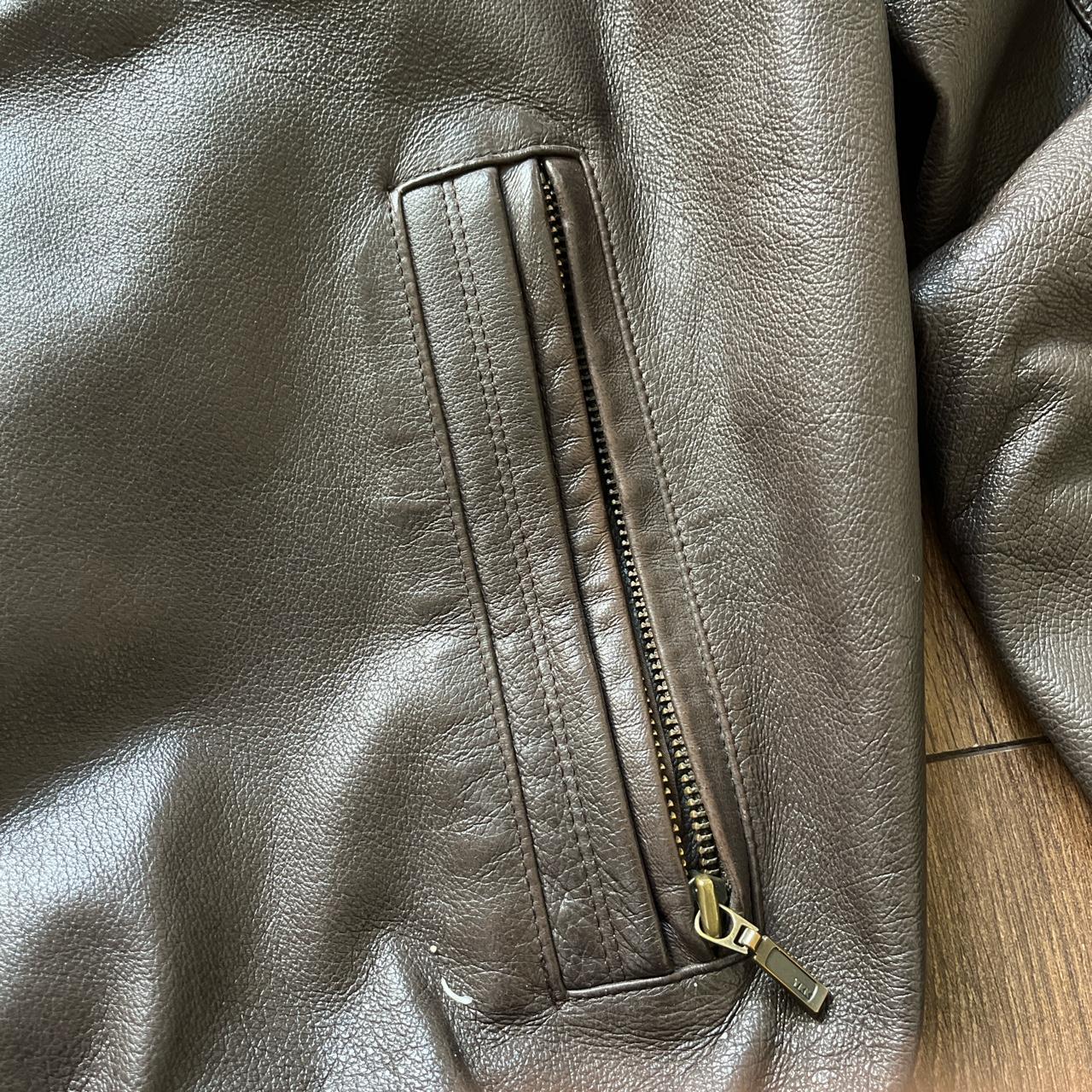 Vintage brown leather jacket size mens xl has the... - Depop