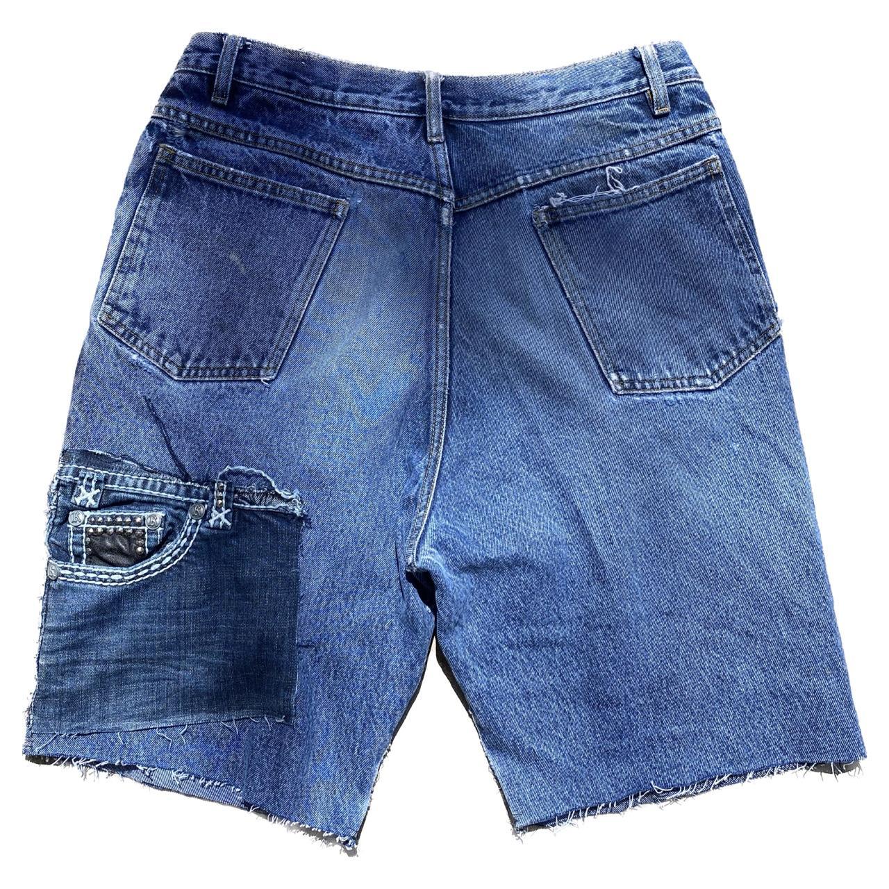 Reworked rhinestone double knee jorts 32w , length... - Depop
