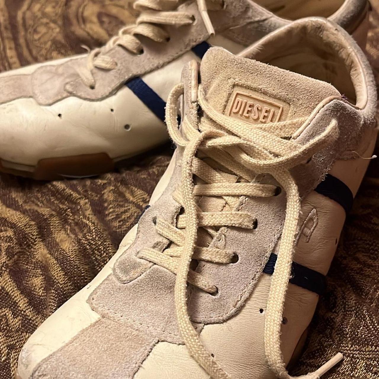 Diesel Women's White and Blue Trainers | Depop