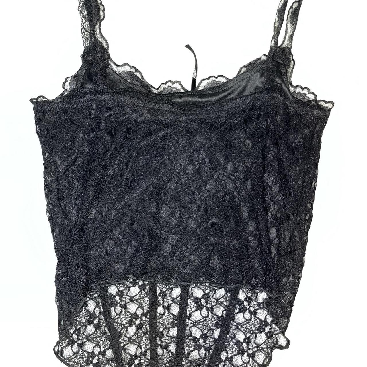 Black Lacey corset mesh layer tank top with bow tie... - Depop
