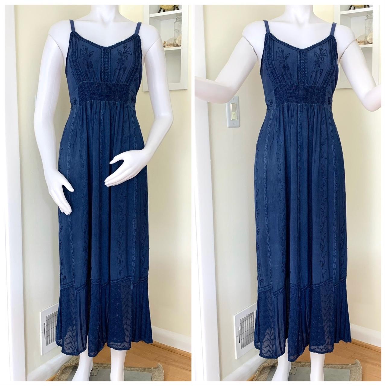 Boho chic dark blue maxi sundress with floral... - Depop