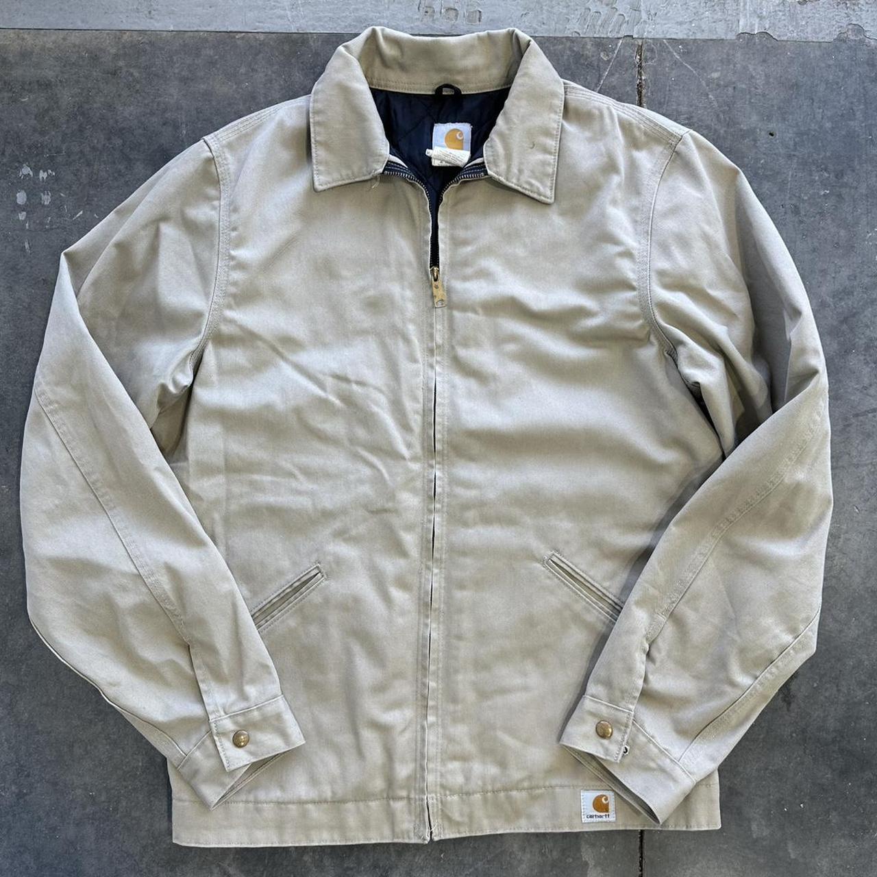 Vintage Carhartt Khaki Detroit Style Quilted... | Depop