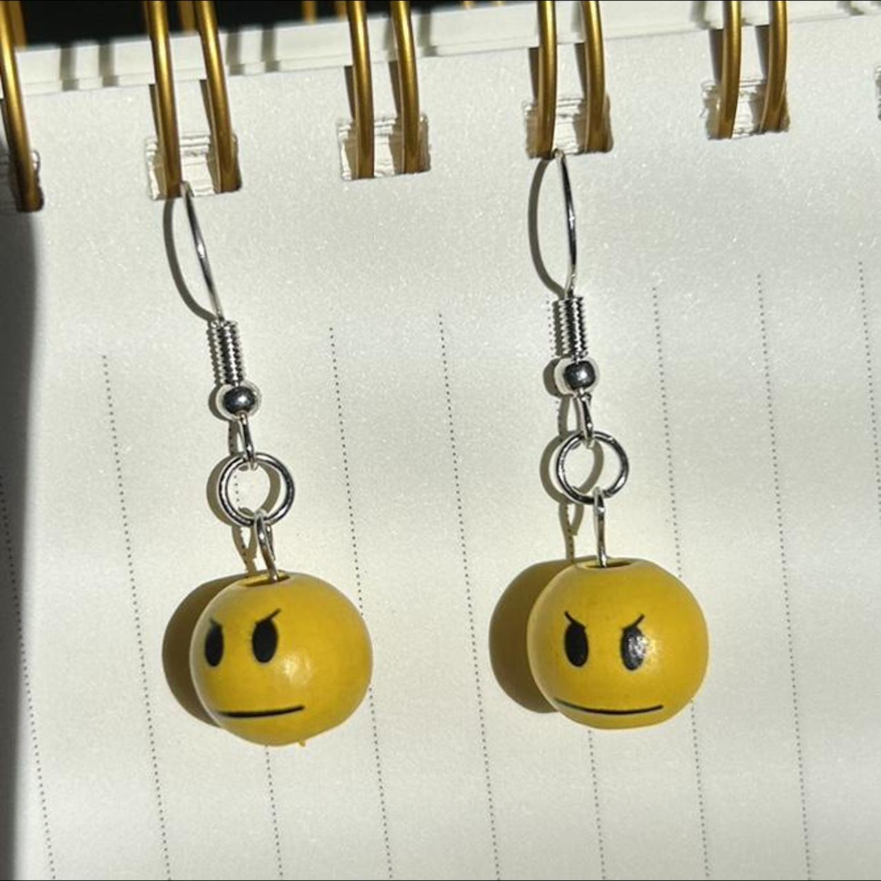 Grumpy face earrings Wooden beads. Nickel free.... - Depop