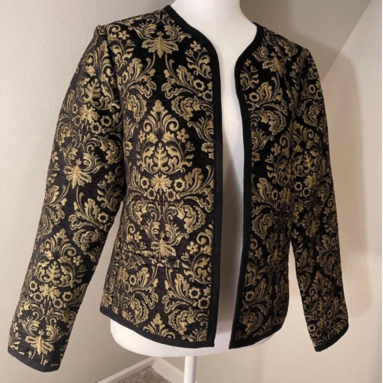This is a pre-owned black and gold brocade jacket by... | Depop