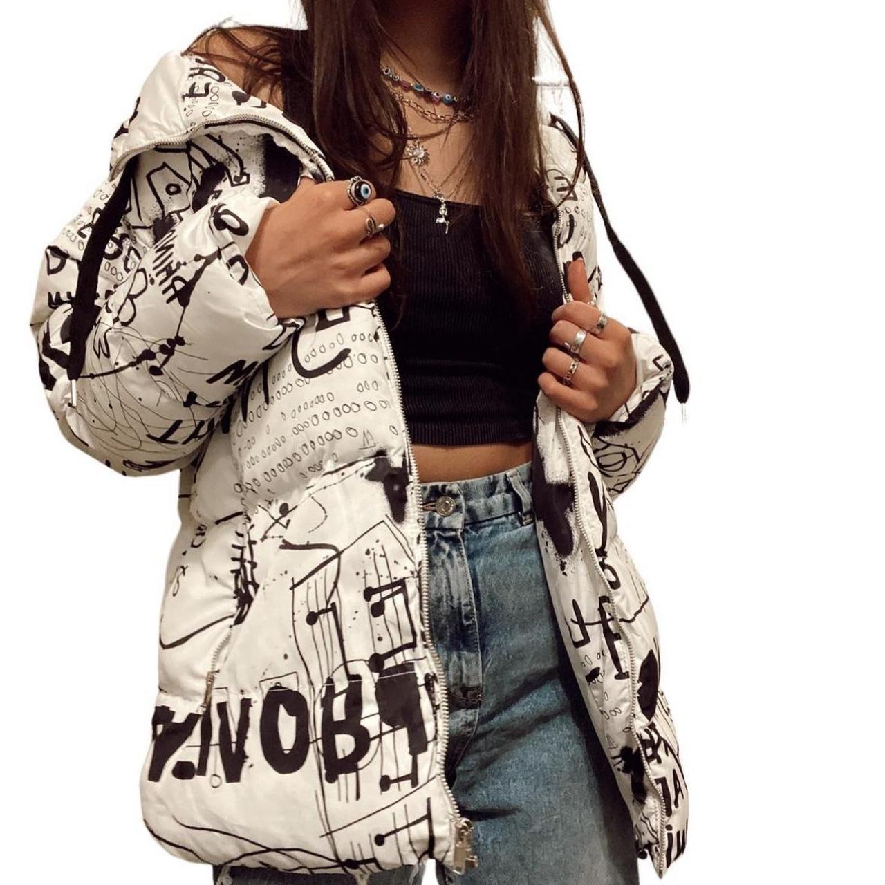 Adika white graffiti puffer ☆size: small - Depop