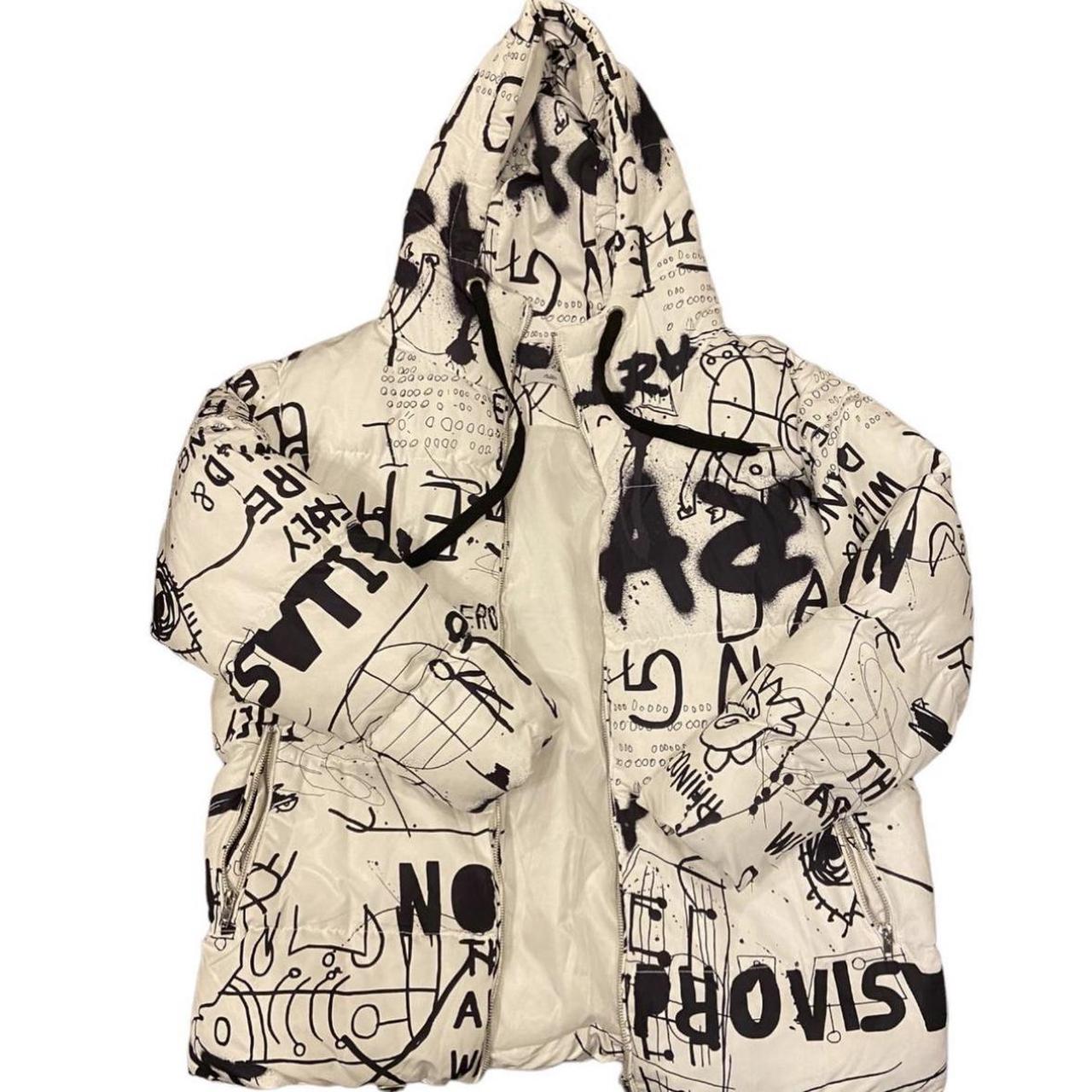 Adika white graffiti puffer ☆size: small - Depop