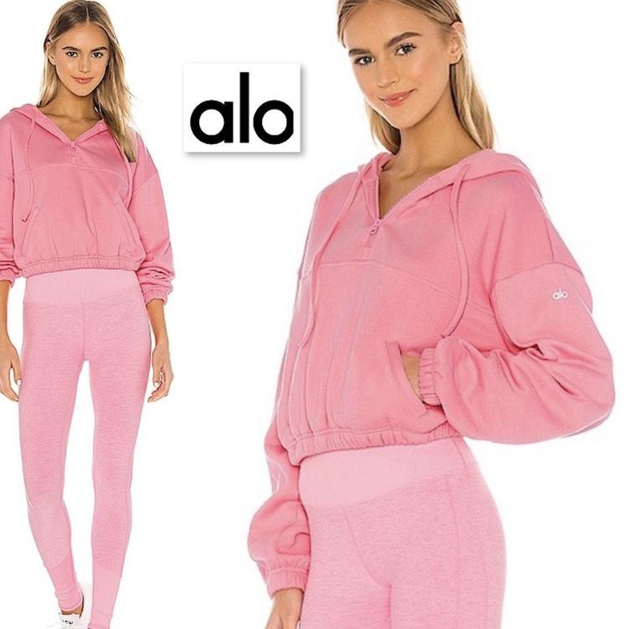 Alo neon pink cropped stadium half zip - great... - Depop