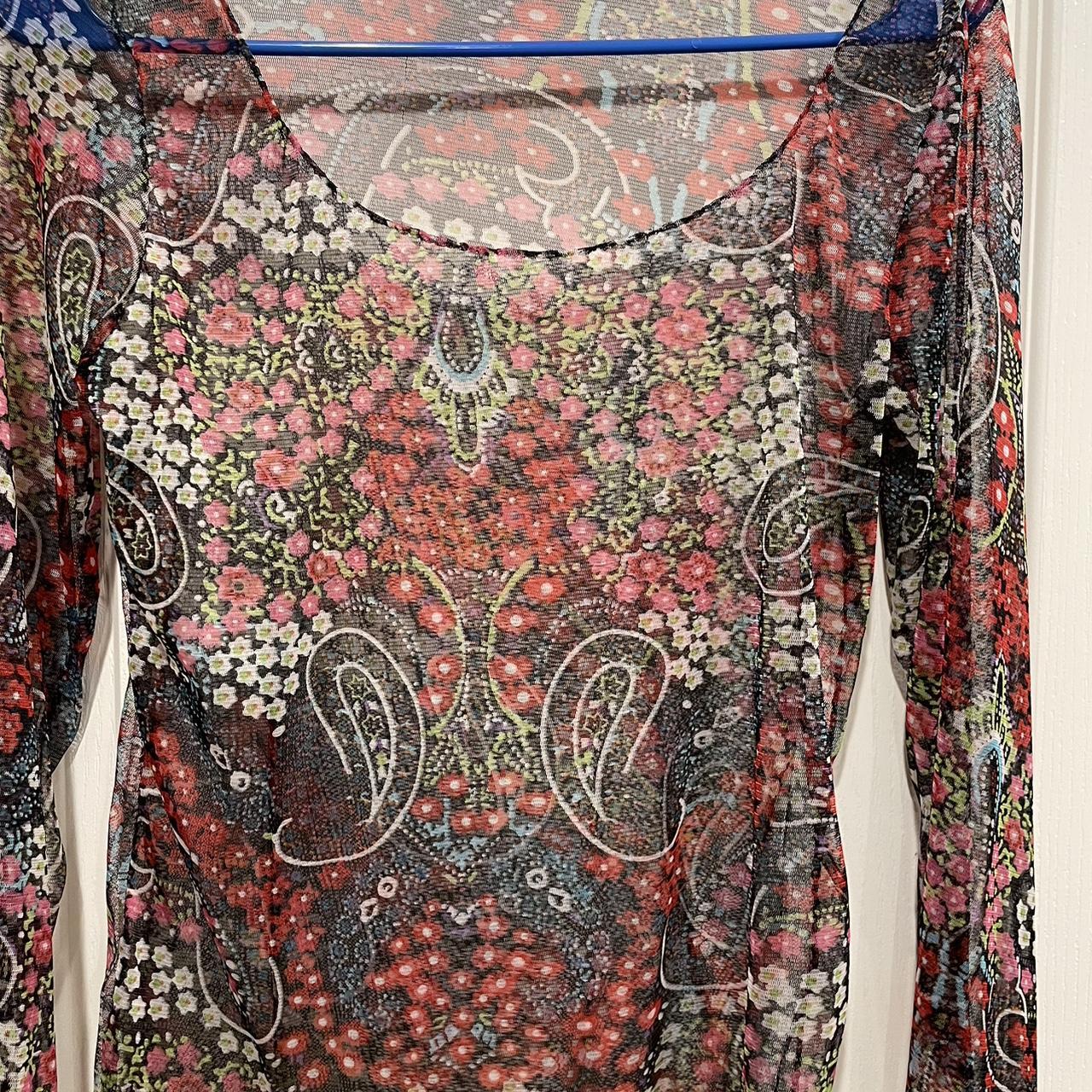 Patterned Mesh Top. Perfect for wearing at concerts... - Depop
