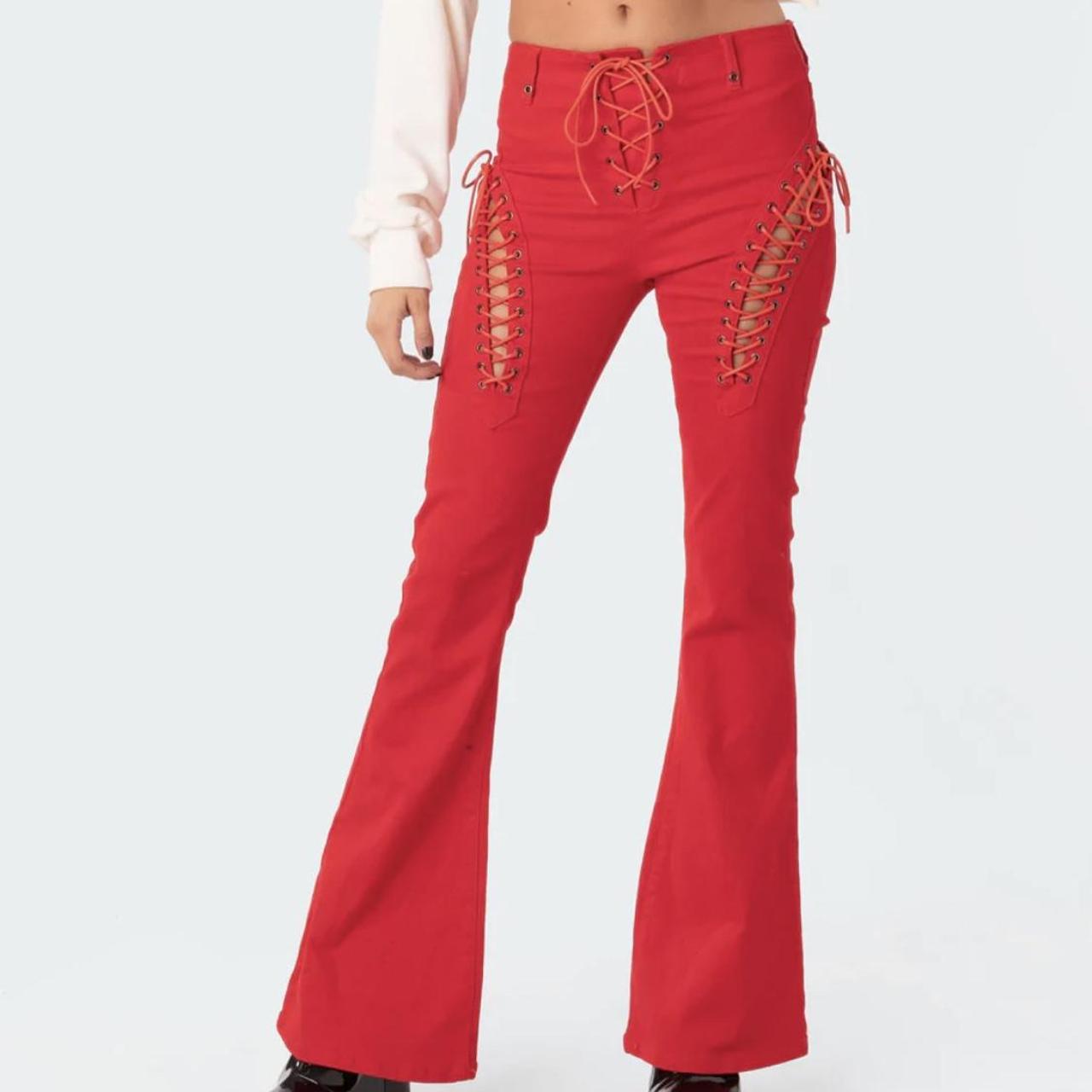 Edikted Red String Jeans size: Large condition:... - Depop