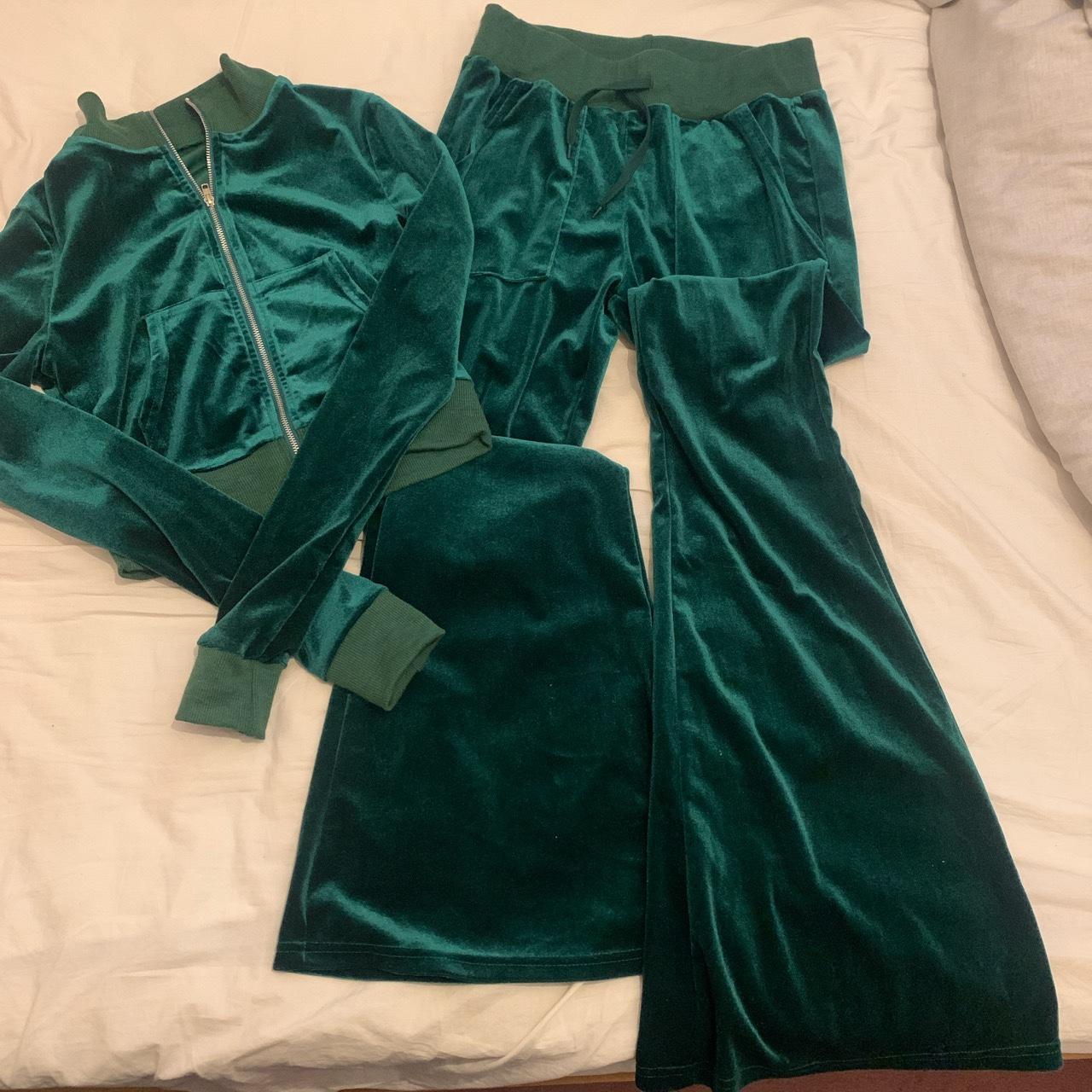 Dark green fitted velour tracksuit. Brand new... - Depop