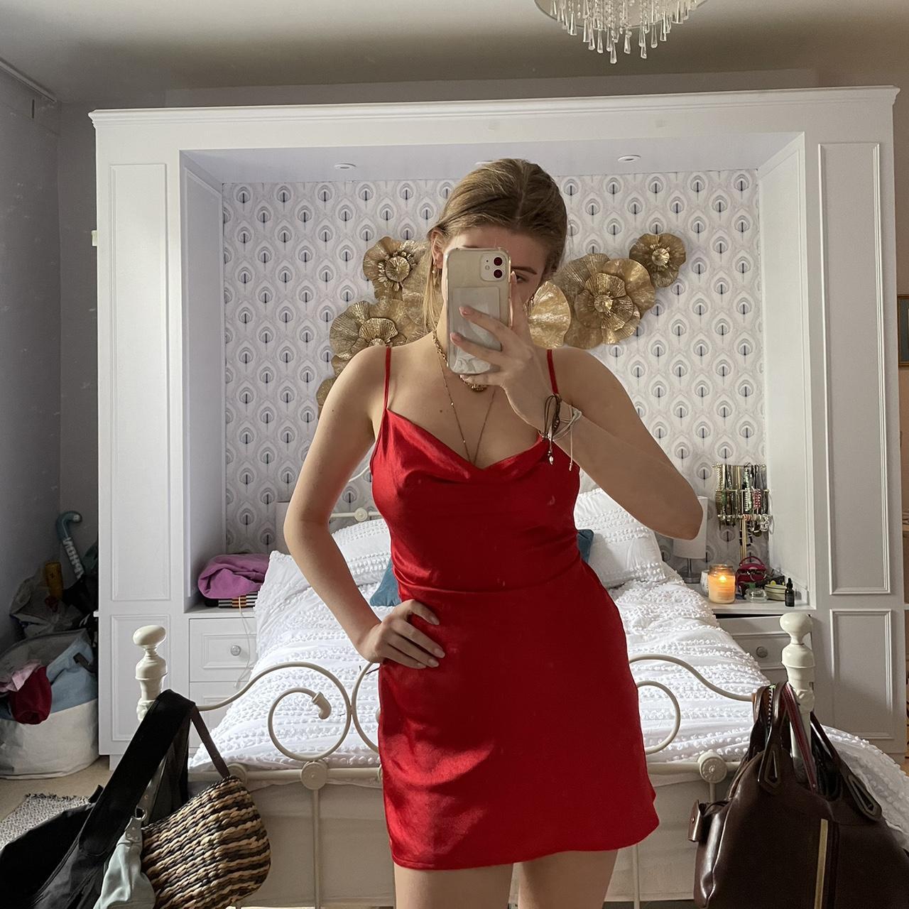 Red motel rocks silk mini dress in size small... - Depop