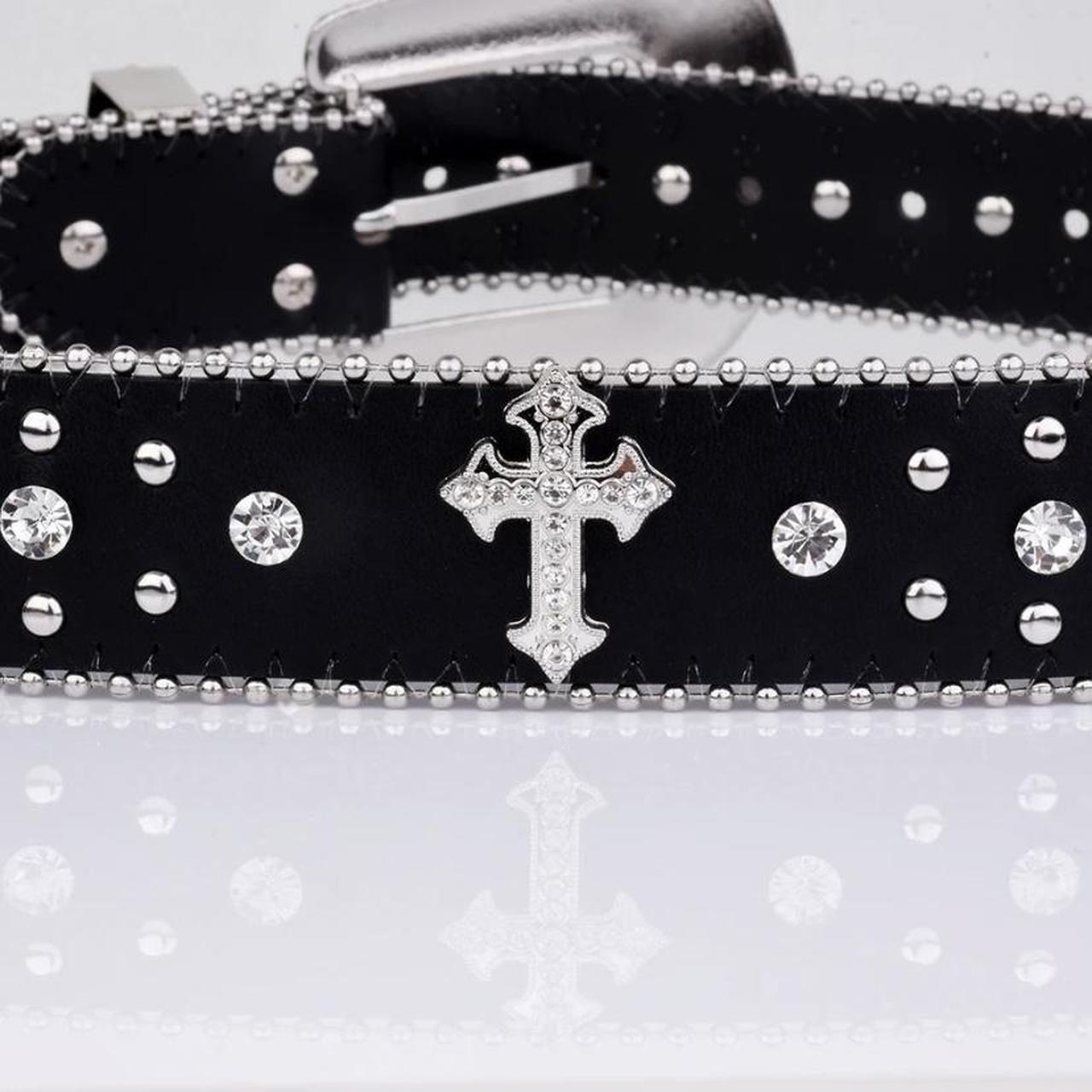 Bb. Simons style Black Cross Rivet Belt Engraved... - Depop