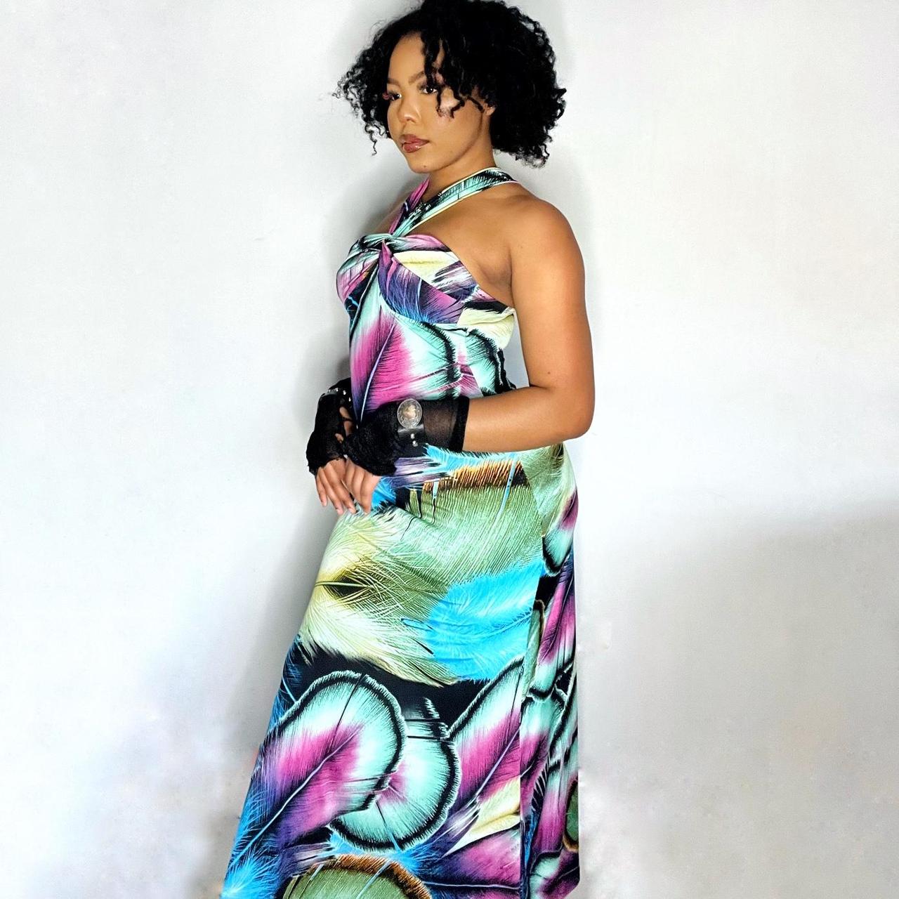 Cache Women's Blue and Purple Dress | Depop