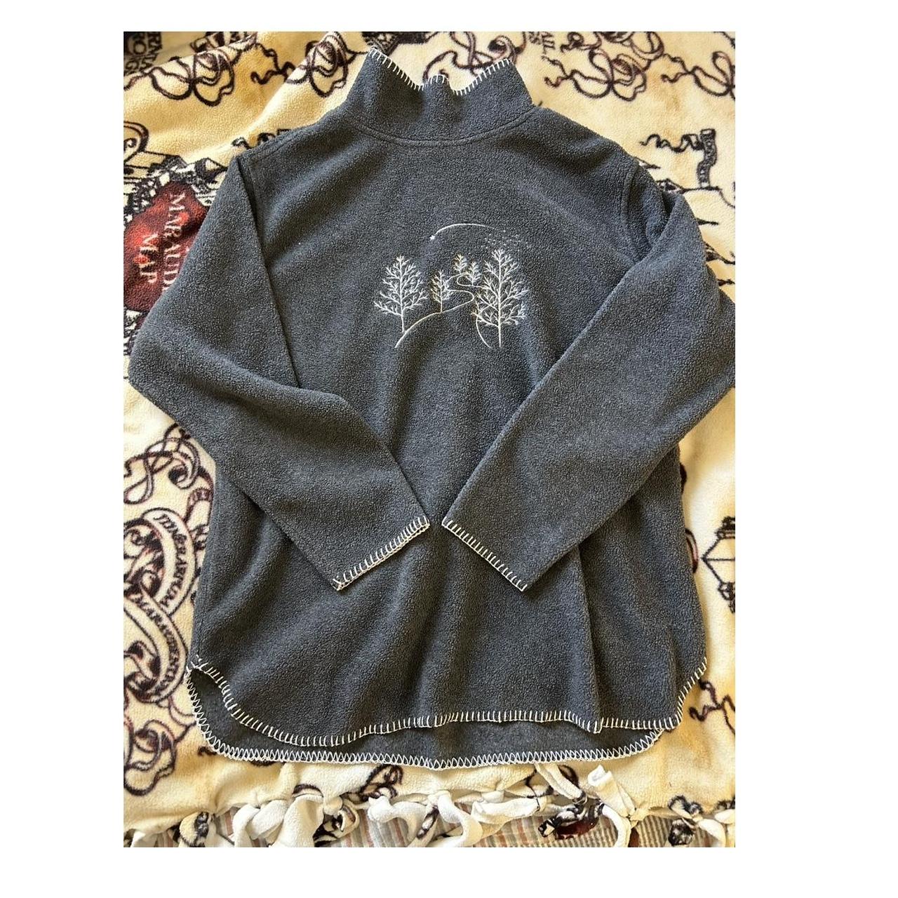 grey fleece winter trees turtleneck sweater sized... - Depop