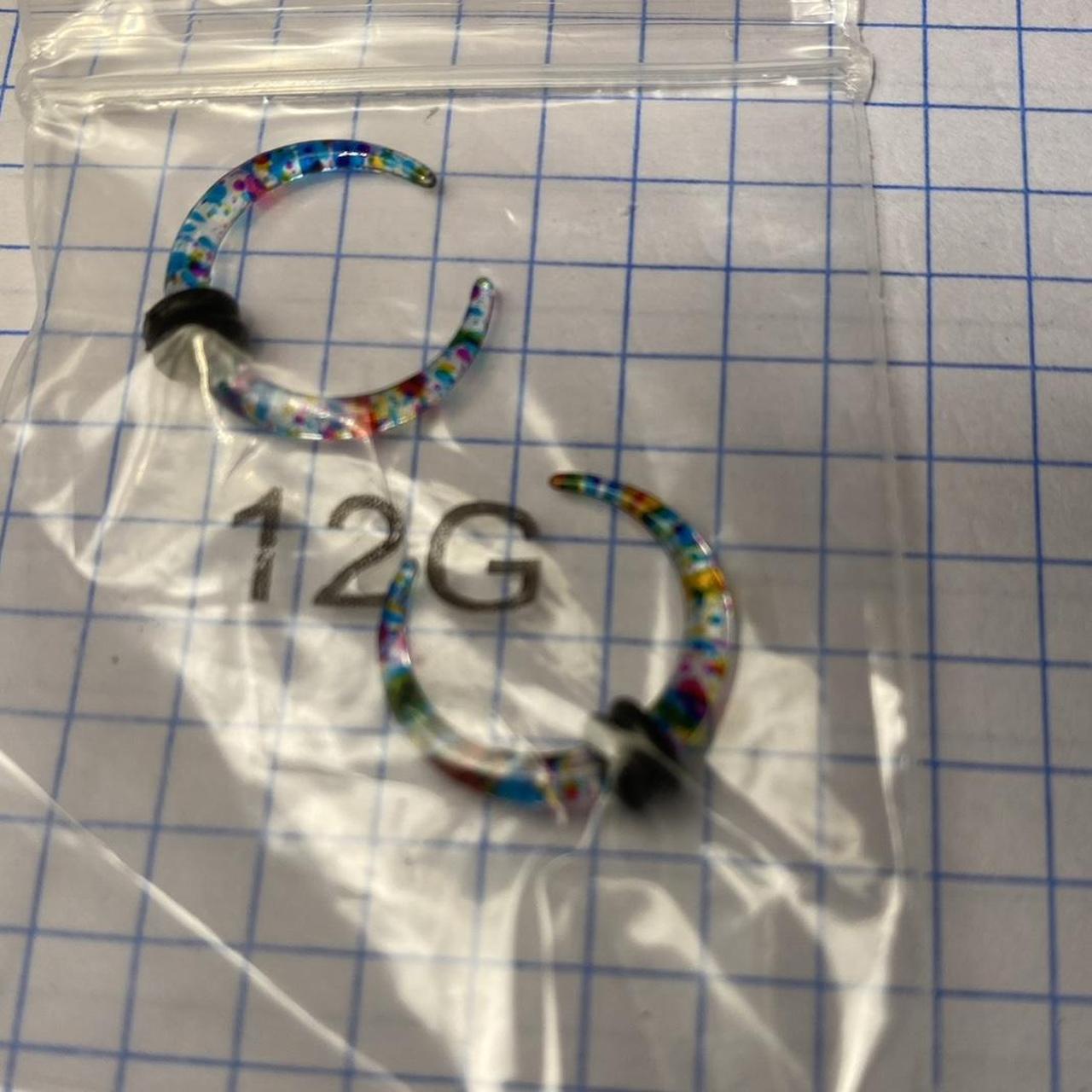 12g Crescent Tapers Ear Gauges Clear Paint Splatter... - Depop