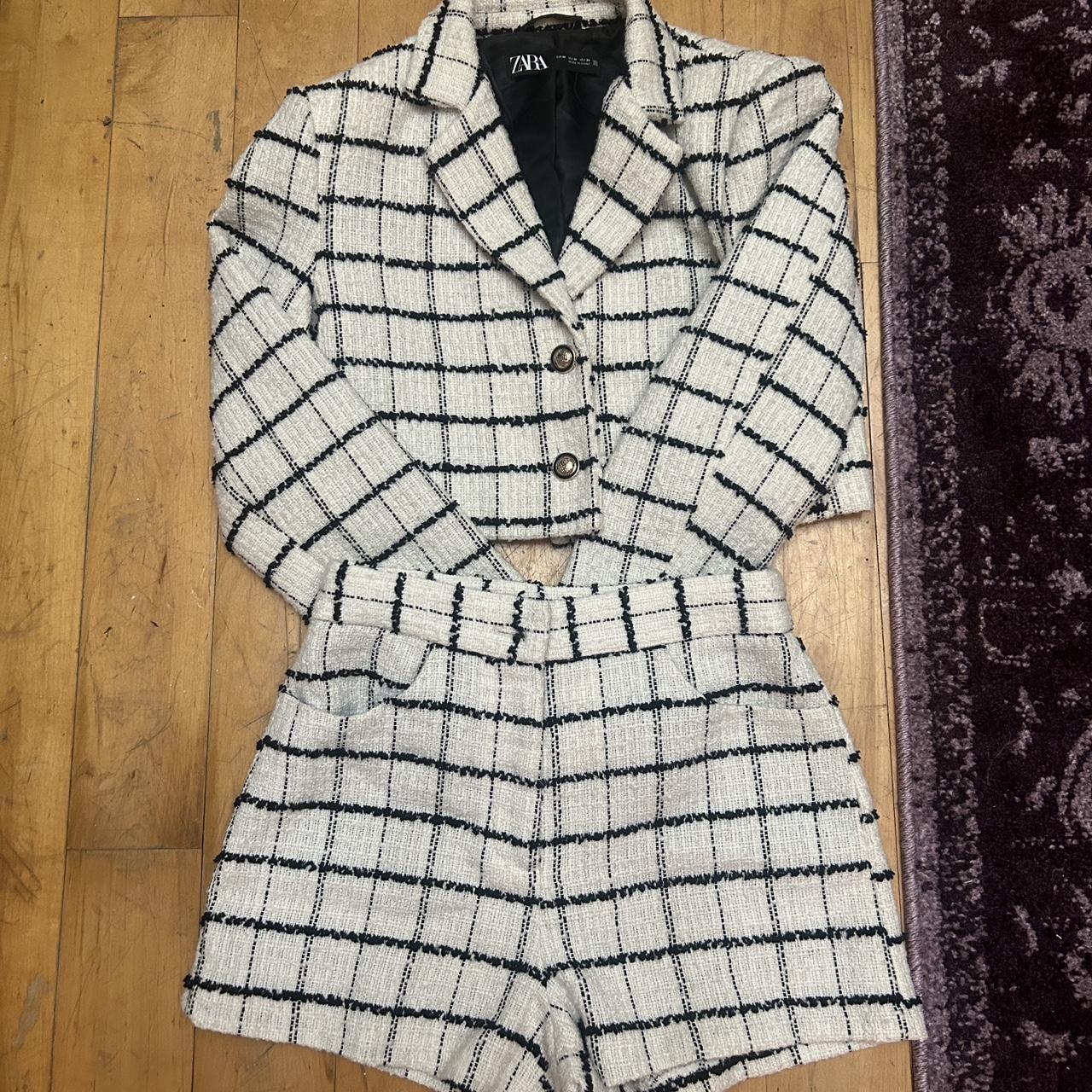 zara two piece tweed cropped blazer set.... - Depop