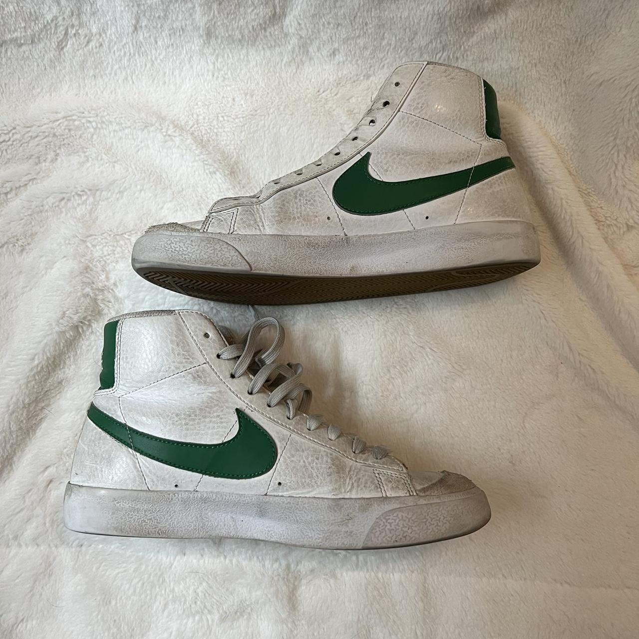 Nike blazers, fair condition white with green swoosh... - Depop