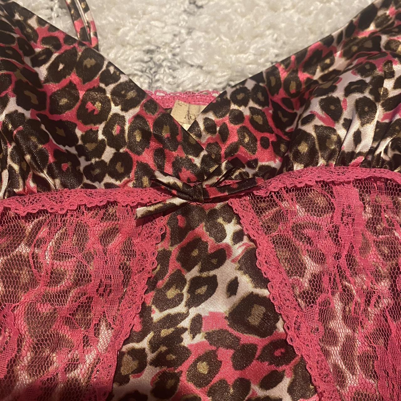 Pink Cheeta print slip top with pink lace and... - Depop
