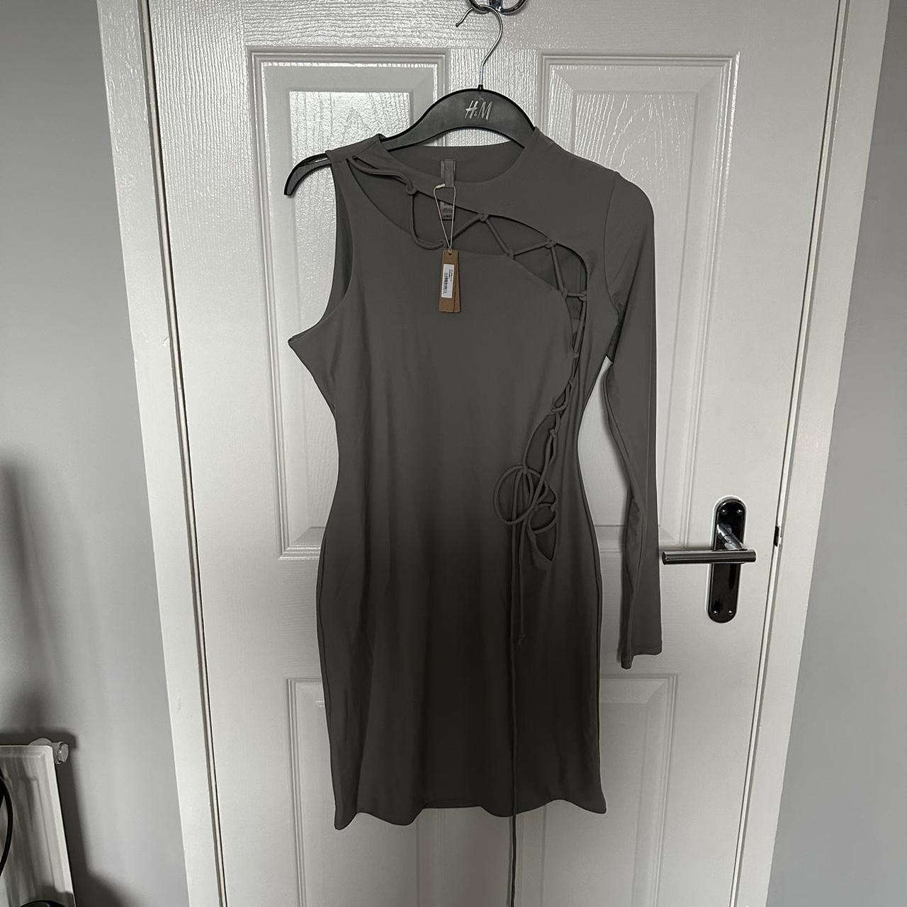 SKIMS Women’s Chrome Lace Up Bodycon Mini Dress... - Depop