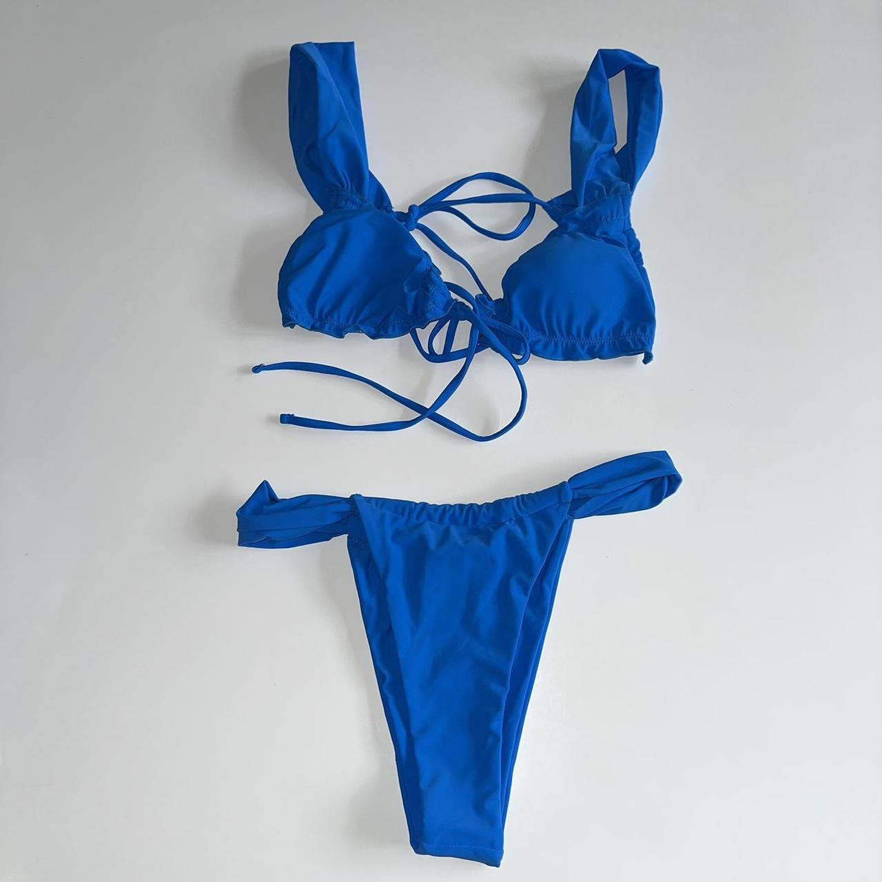 Women’s Blue Ruffle Bikini Set Size L - Fits UK... - Depop