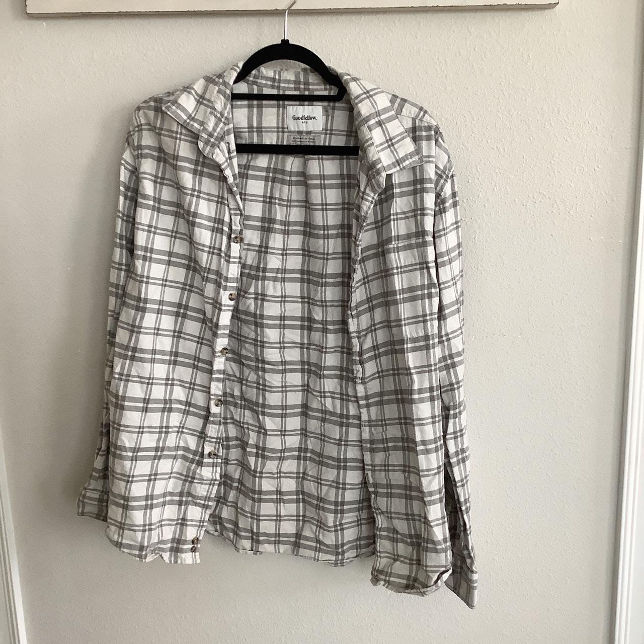 Grey and white oversized flannel No imperfections... - Depop