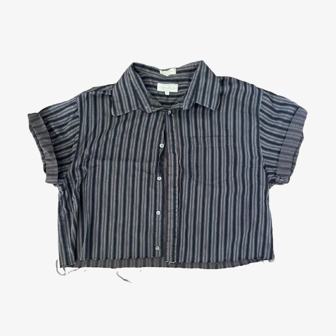 Black and grey striped cropped button up shirt #stripes | Depop