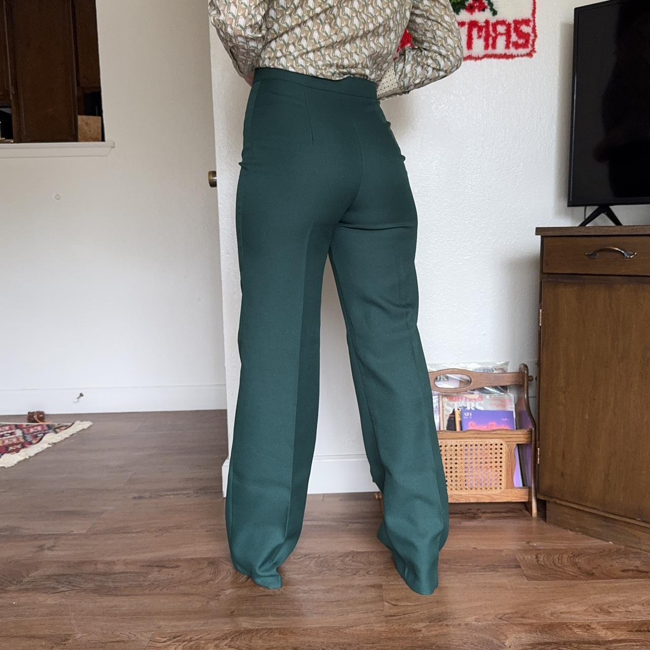 Vintage 70s High-Waisted Straight-Leg Green Slacks.... - Depop