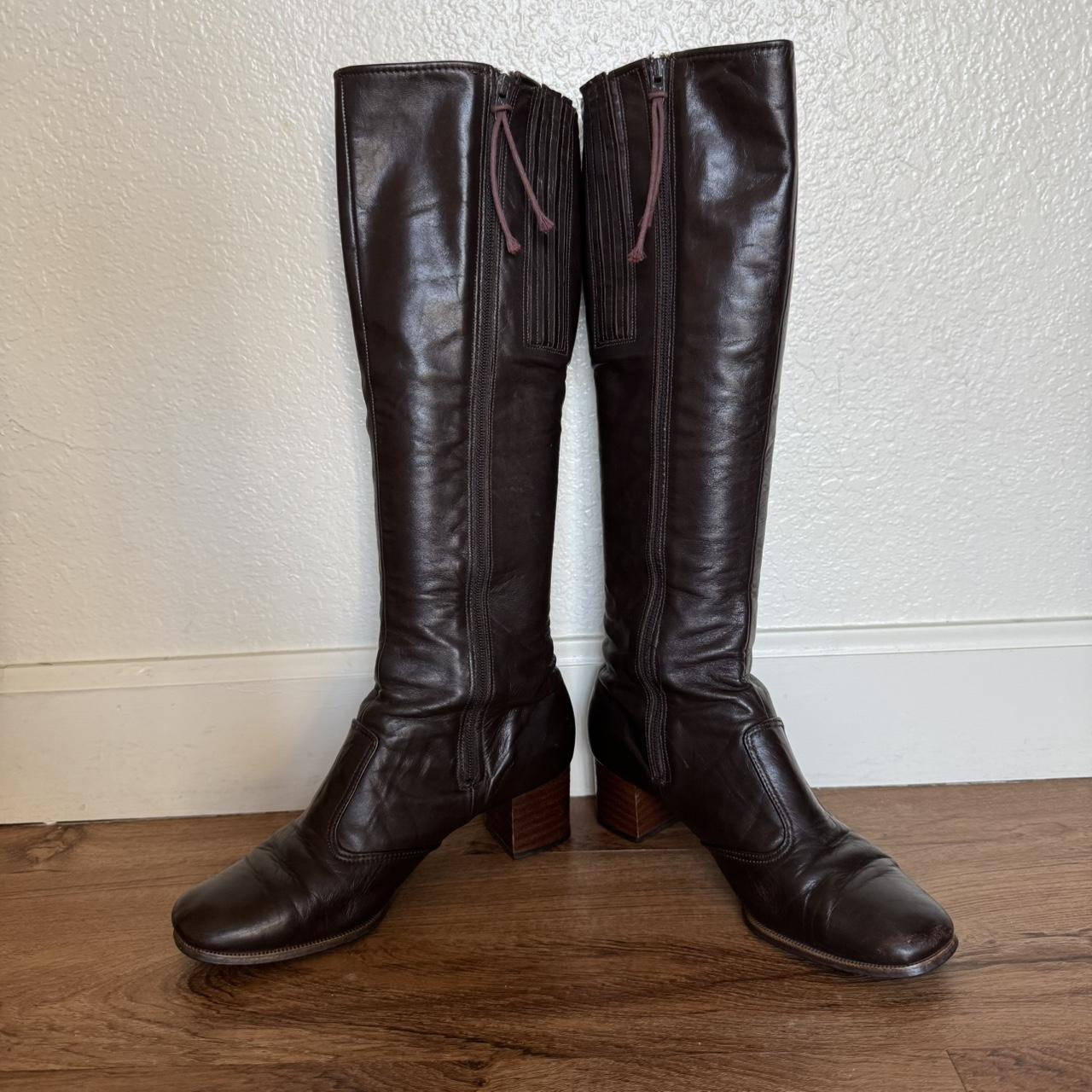 Vintage 70s Cobbies Knee-High Dark Brown Leather... - Depop