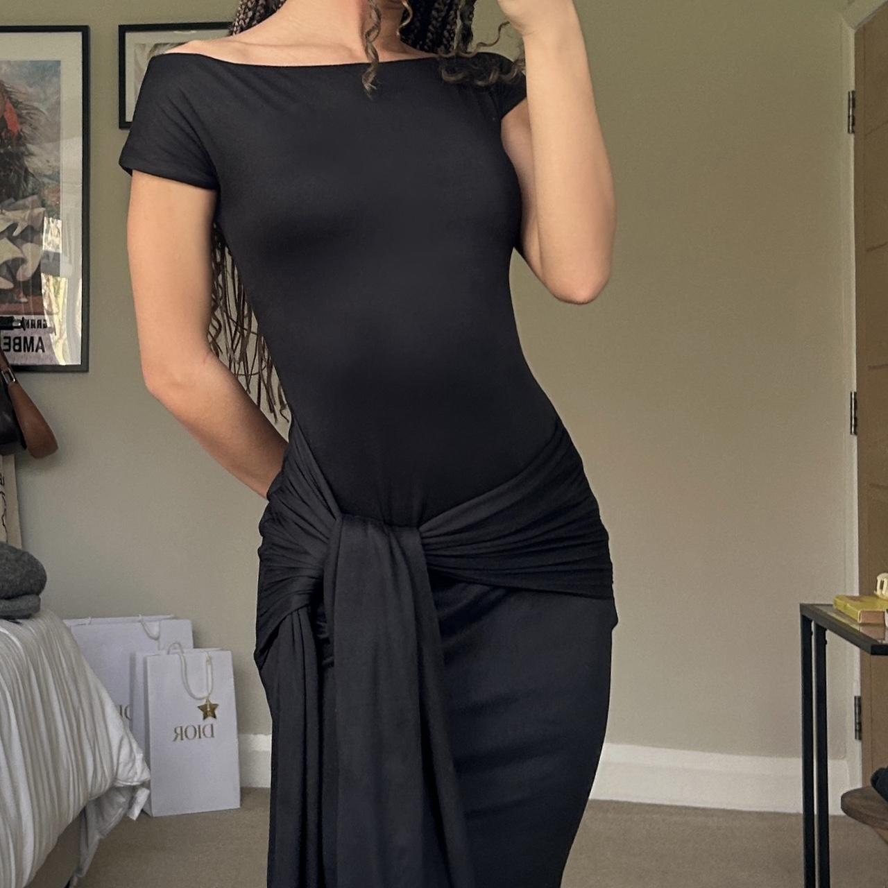 Black maxi bodycon dress with wrap detail ... | Depop