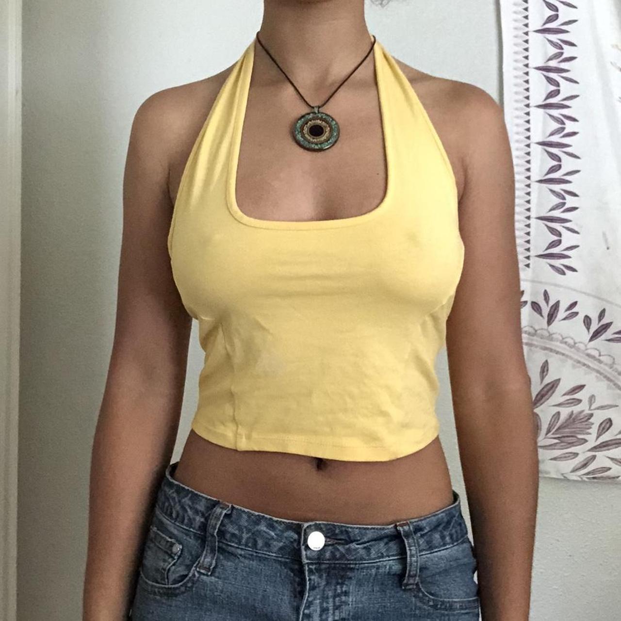 Urban outfitters yellow halter top size medium never... - Depop