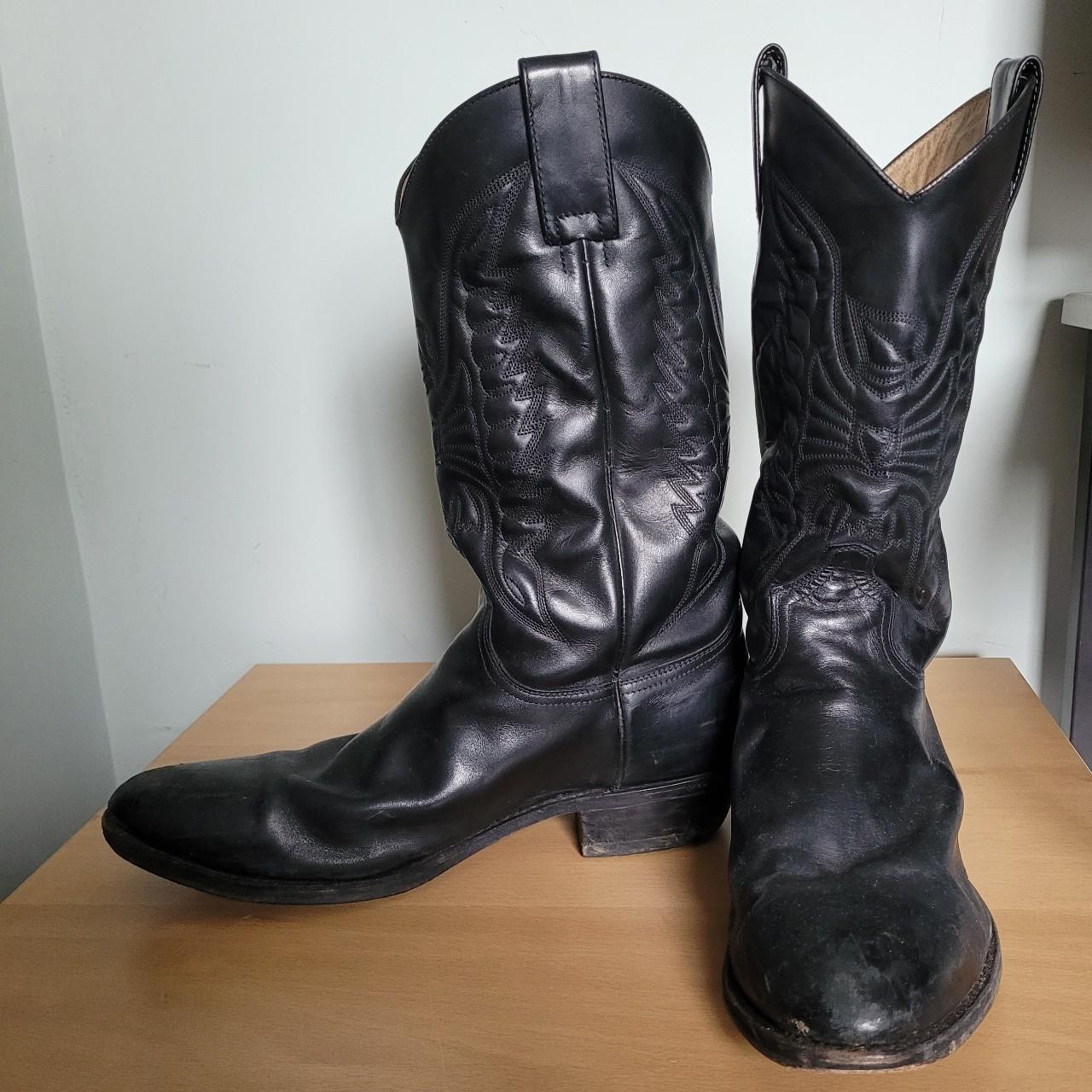 Shin high leather cowboy boots Black Mens 10.5 I... - Depop