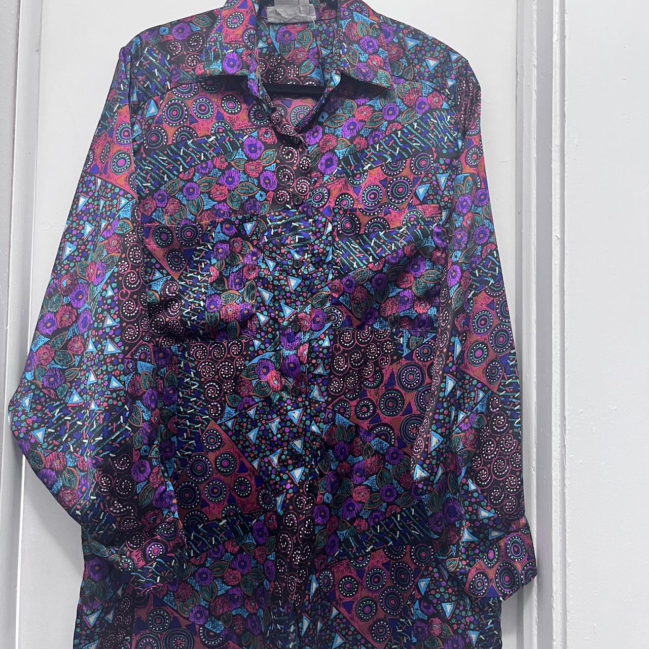 1980s silk long sleeve super funky and cute... - Depop