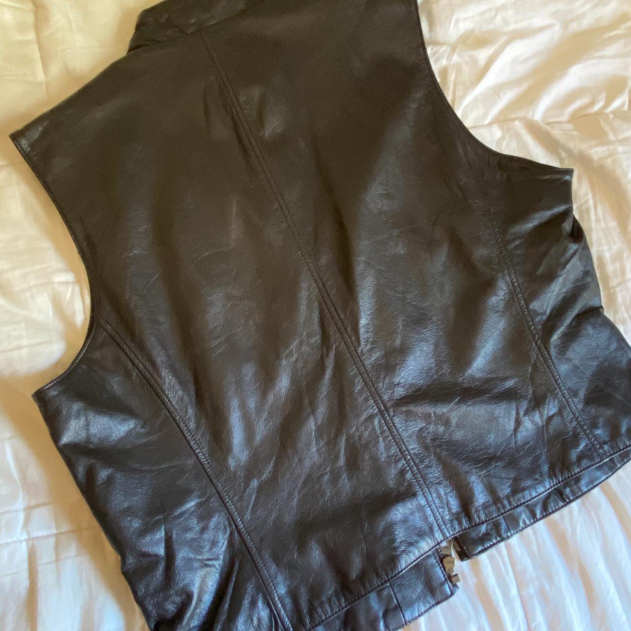 RARE brown apostrophe genuine leather vest. Shell is... - Depop