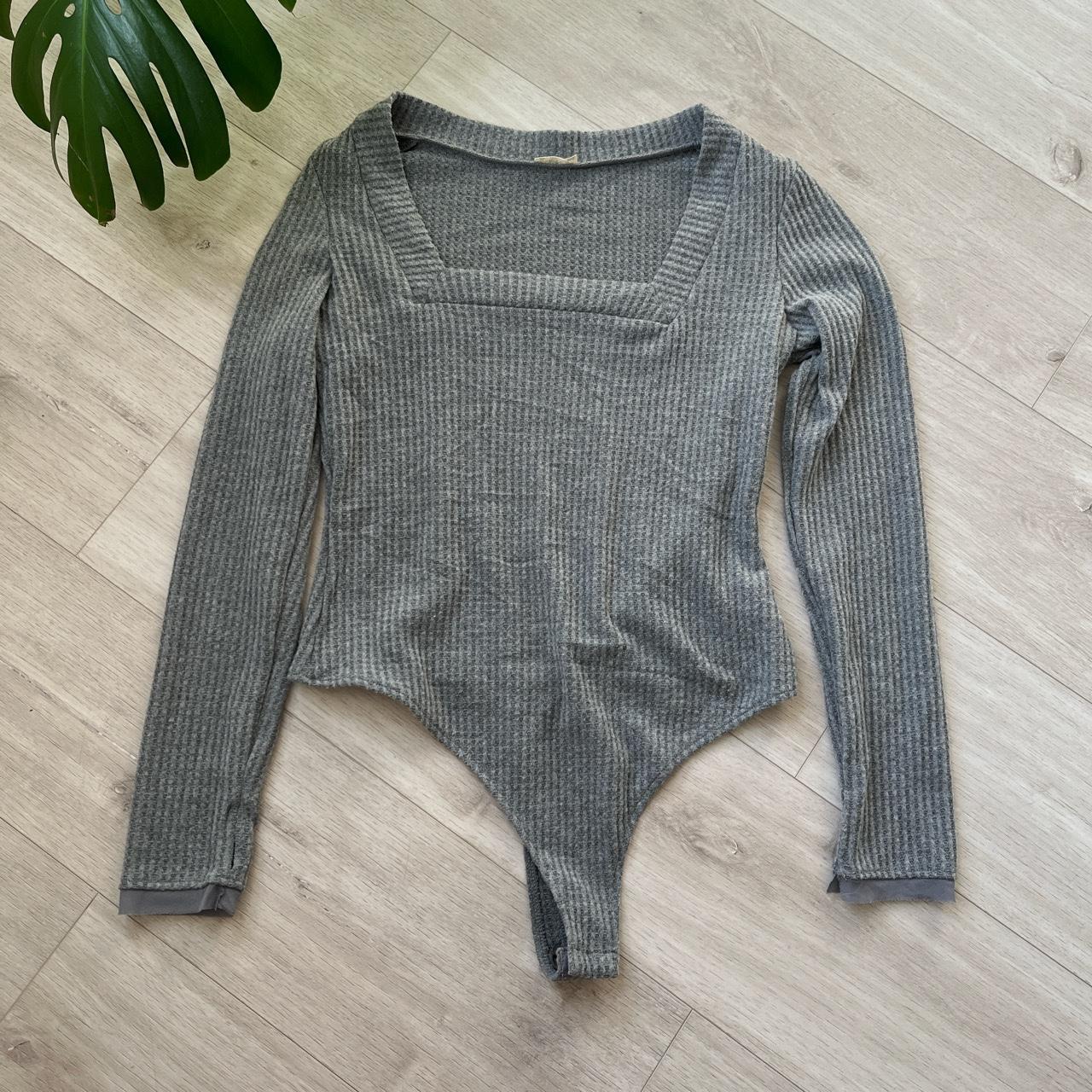 Free People Grey Bodysuit Large New without tags - Depop