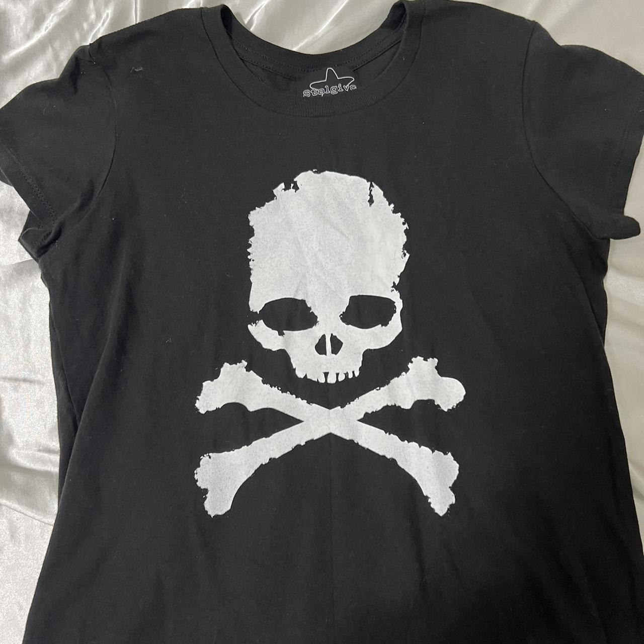 Black skull tee Size M Worn once #trippnyc... - Depop